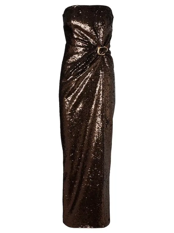 Roland Mouret Gathered Sequined Strapless Gown - Green