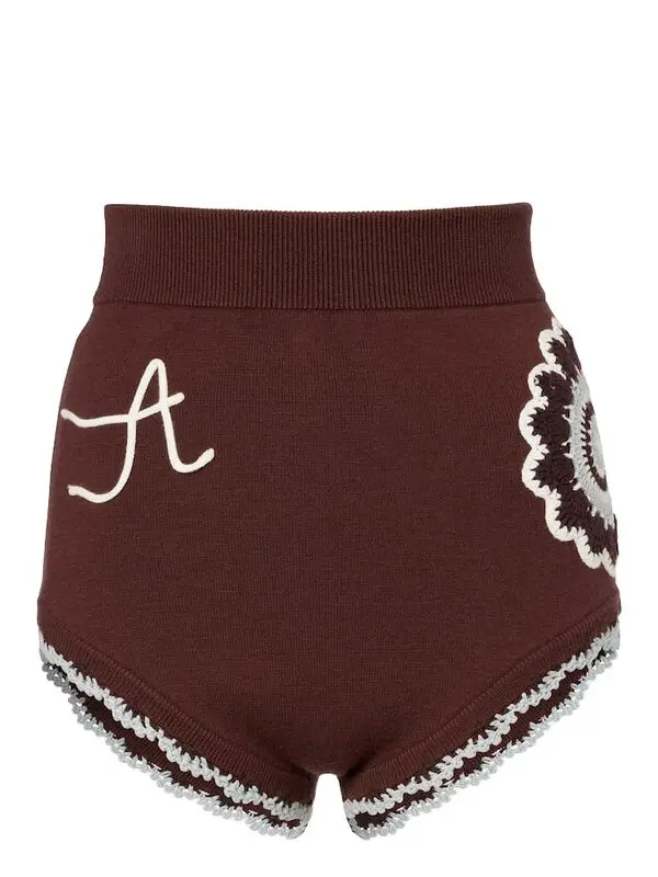 ALEMAIS Alémais Crochet High-rise Wool-blend Micro Shorts - Brown
