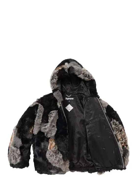 Supreme Patchwork Windstopper Hooded Faux Fur Jacket - Black