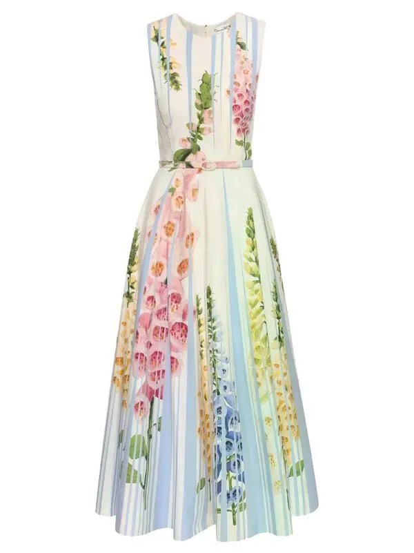 Oscar De La Renta Foxglove Trompe L’oeil Dress - White