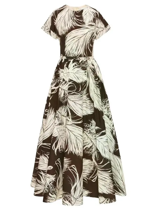 Oscar De La Renta Feather-print Poplin Dress - Brown
