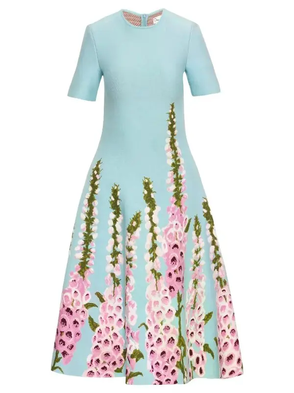 Oscar De La Renta Foxglove Jacquard Dress - Blue