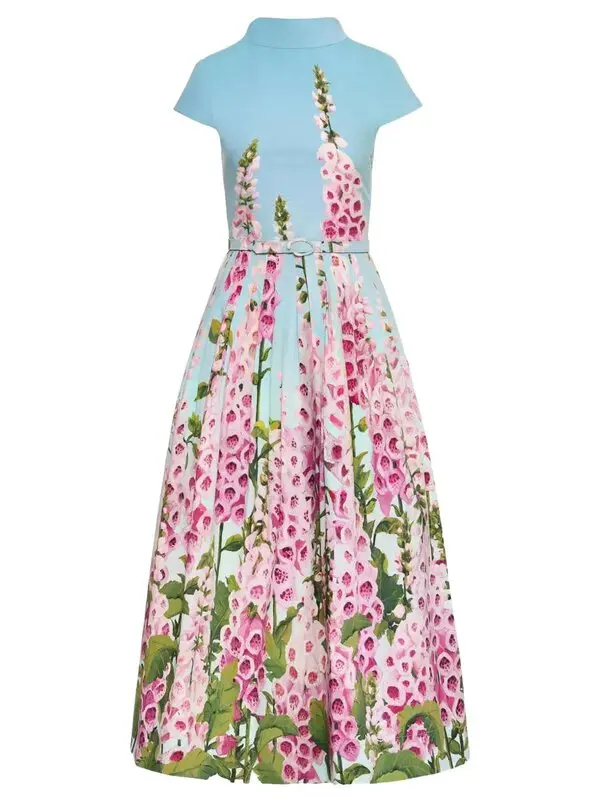 Oscar De La Renta Floral-pattern Midi Dress - Blue