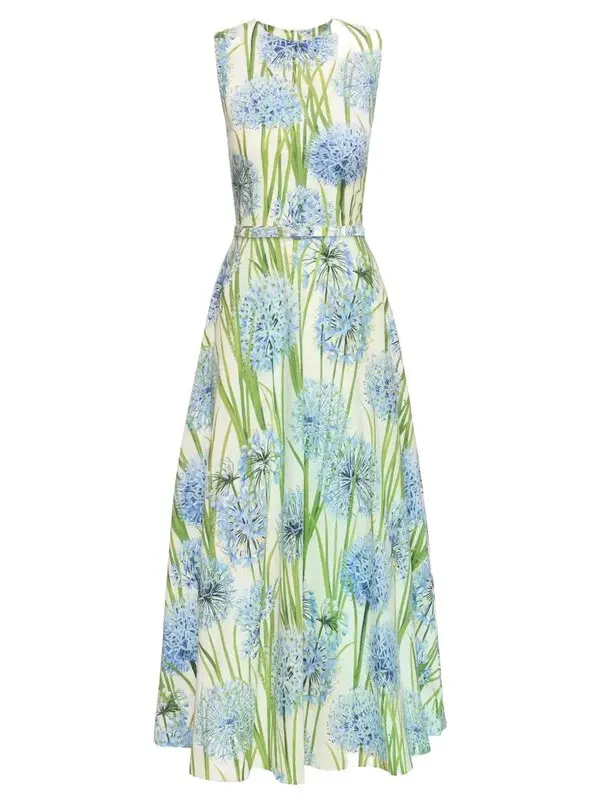 Oscar De La Renta Allium Floral Print Poplin Dress - Green