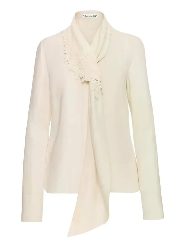 Oscar De La Renta Tie-neck Georgette Blouse - Neutrals