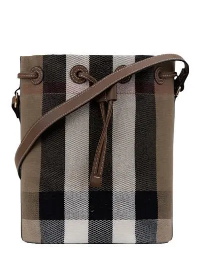 Burberry Check Canvas Small Bucket Bag - Taupe Brown