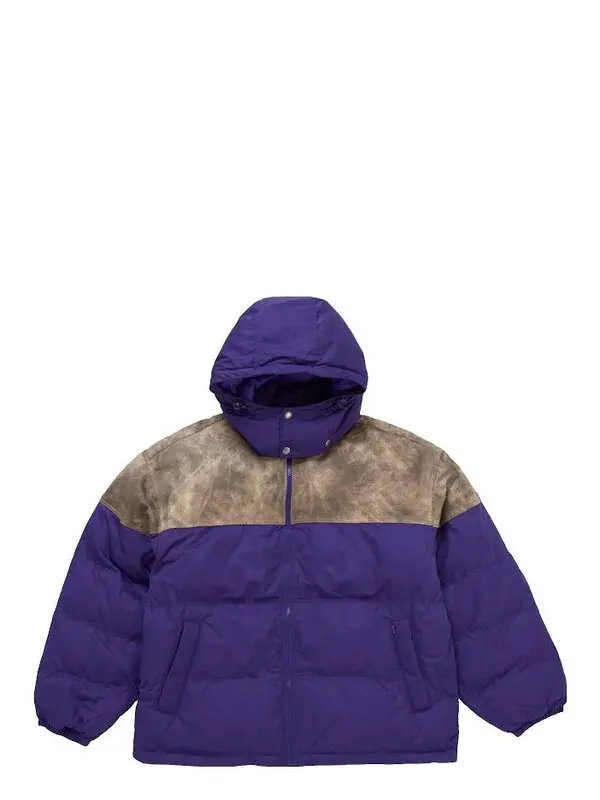 Supreme Leather Yoke Puffer Jacket - Purple