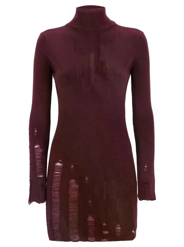 LANEUS Distressed Knitted Dress - Purple