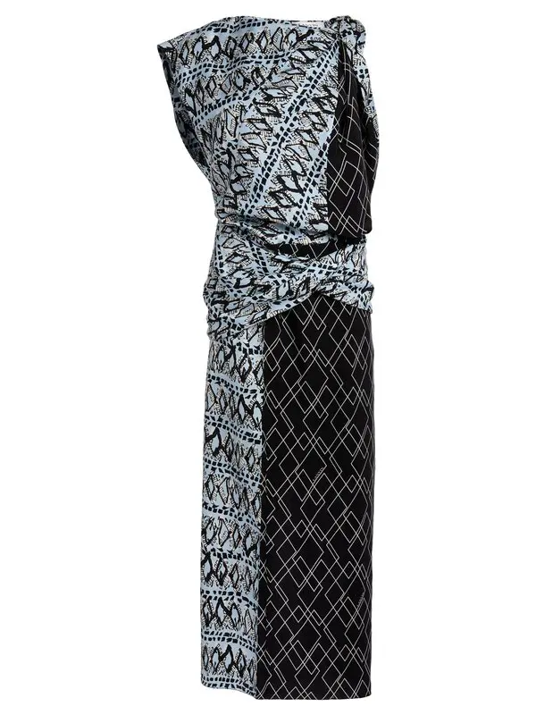 LANVIN Printed Draped Silk Midi Dress - Print