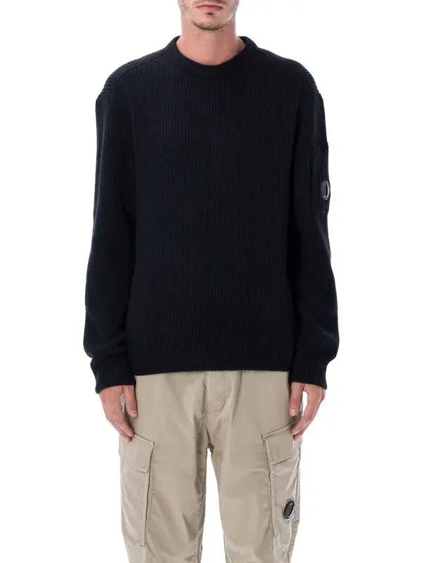 C.P. COMPANY Wool Blend Ribbed Knit Sweater - Black