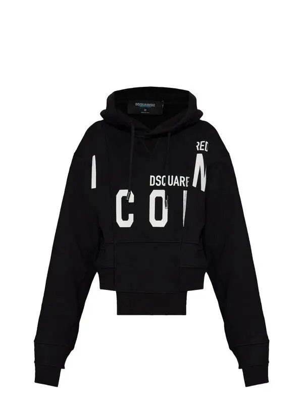 Dsquared2 Cotton Cropped Hoodie - Black