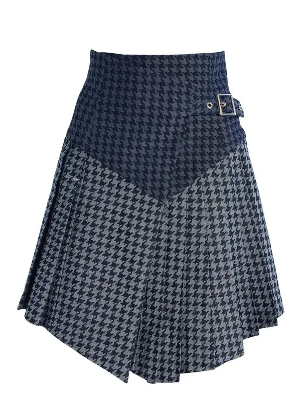 TOLU COKER Pleated Mini Skirt With Buckled Detail - Navy