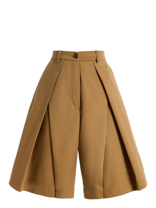 TOLU COKER Pleated Cotton Gabardine Shorts - Tan