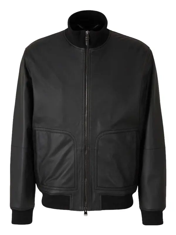 Canali Leather Bomber Jacket - Black