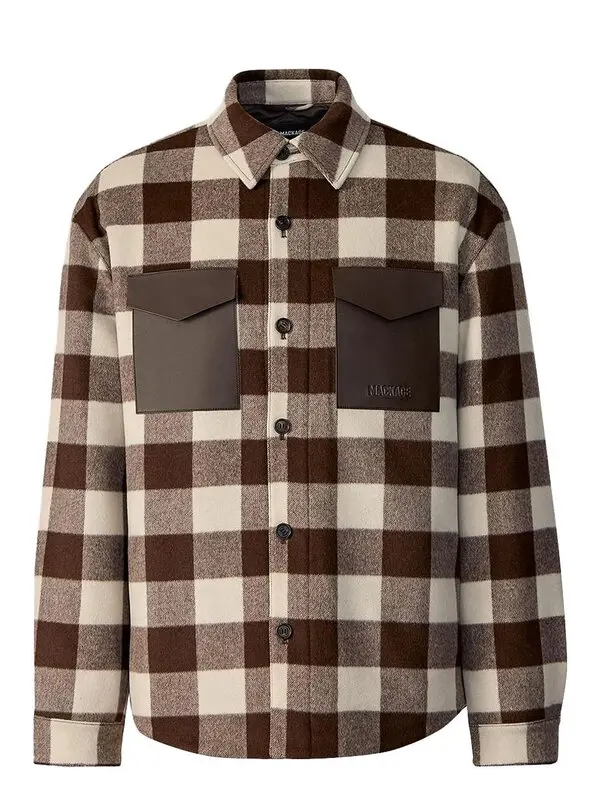 Mackage Ryker-pl Plaid Wool Overshirt With Leather Pockets - Coffee-cre