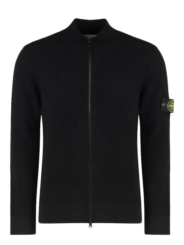 Stone Island Sweater With Zip In Wool - Black