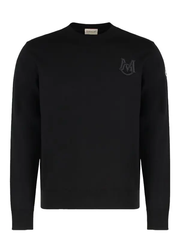 Moncler Cotton Sweater With Embroidery - Black