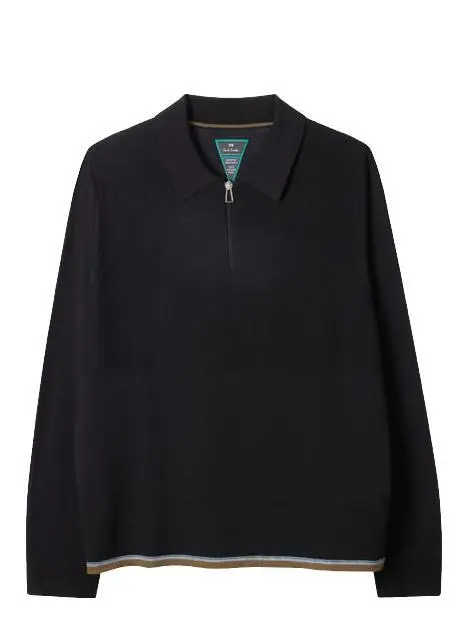 Paul Smith Zip Washable Merino-wool Polo Shirt - Black