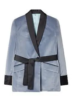 Paul Smith Velvet Contrast-trim Belted Blazer - Blue