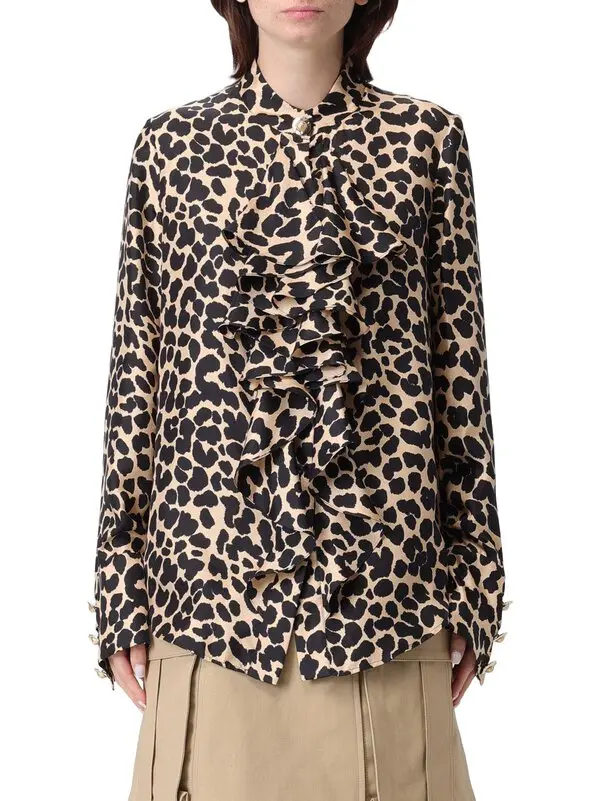 Balmain Leopard Print Ruffled Shirt - Beige