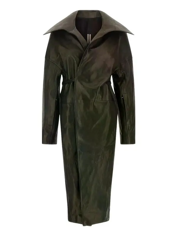 Rick Owens Belted Leather Coat With Dracucollar - Black