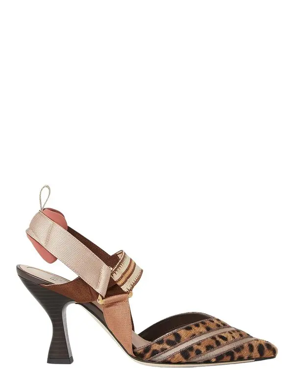 Fendi 85mm Leopard Colibri Slingback Pumps - Nudo