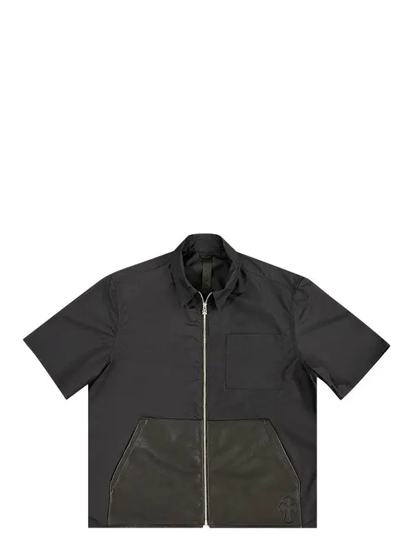 Chrome Hearts Nylon Zip Up Collar Shirt With Leather Pockets - Black