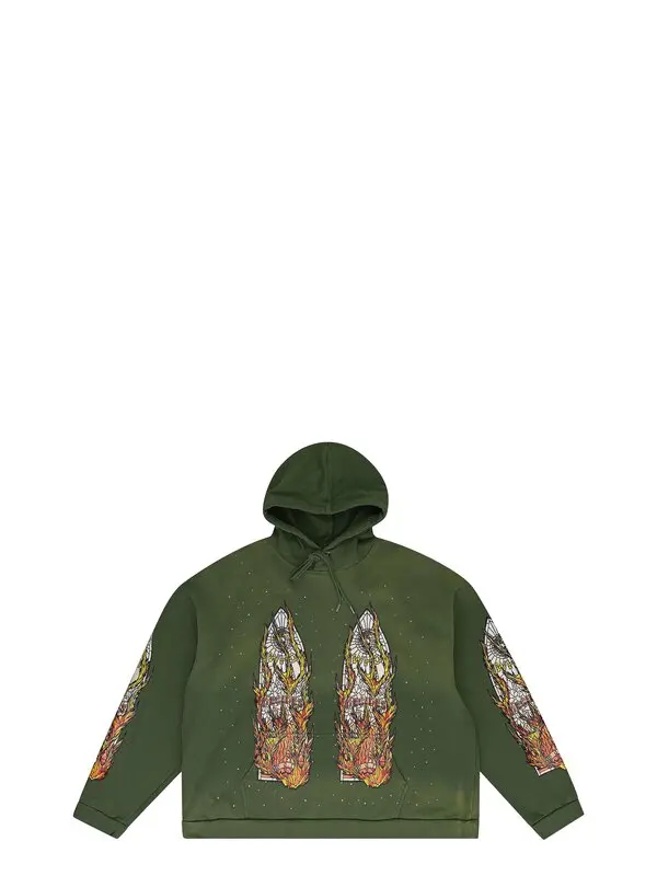 WHO DECIDES WAR BY EV BRAVADO Flame Glass Hooded Sweatshirt - Green