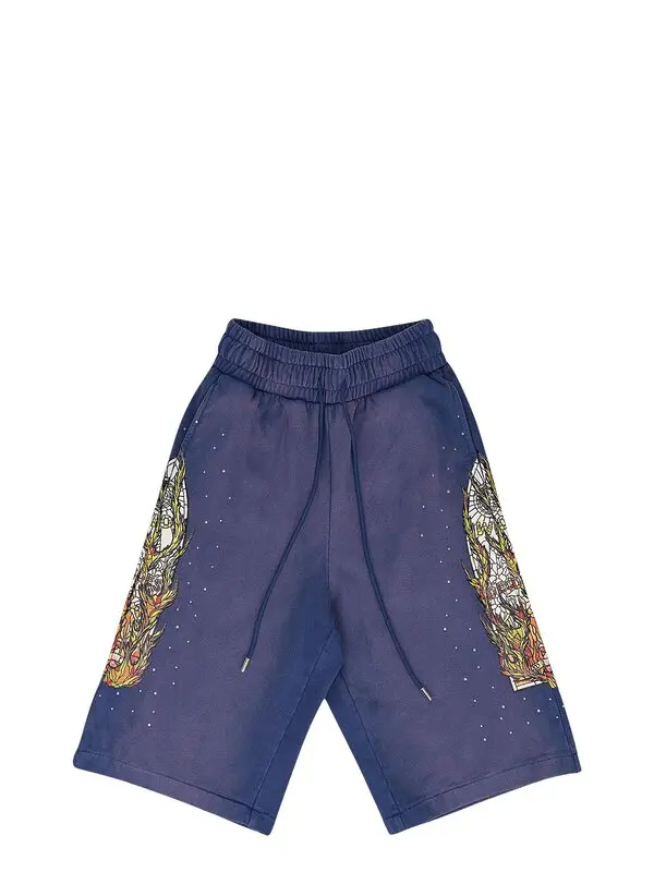 WHO DECIDES WAR BY EV BRAVADO Flame Glass Sweatshorts - Blue