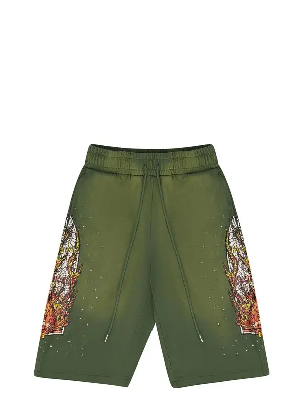 WHO DECIDES WAR BY EV BRAVADO Flame Glass Sweatshorts - Green