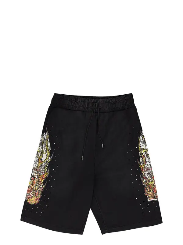 WHO DECIDES WAR BY EV BRAVADO Flame Glass Sweatshorts - Black