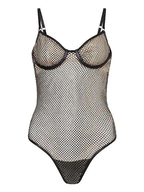 Bluebella Diamante Sheer-mesh Bodysuit - Black/ Clear