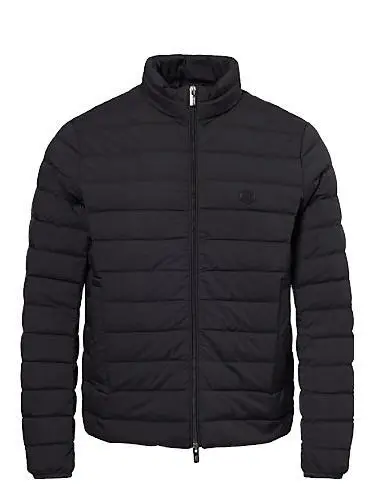 Emporio Armani Badge-embroidered Funnel-neck Shell-down Jacket - Nero
