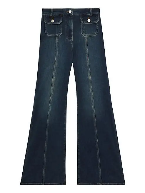 REISS Flared Mid-rise Stretch-denim Jeans - Mid Blue