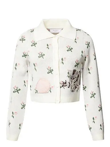 HOUSE OF SUNNY Floral Cotton-blend Cardigan - Milk