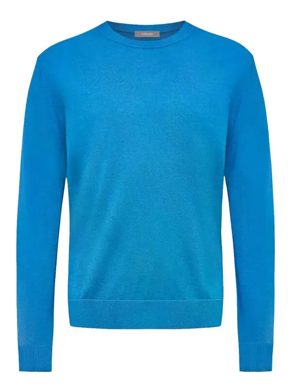 12 STOREEZ Crew Neck Fine Knit Sweater - Blue