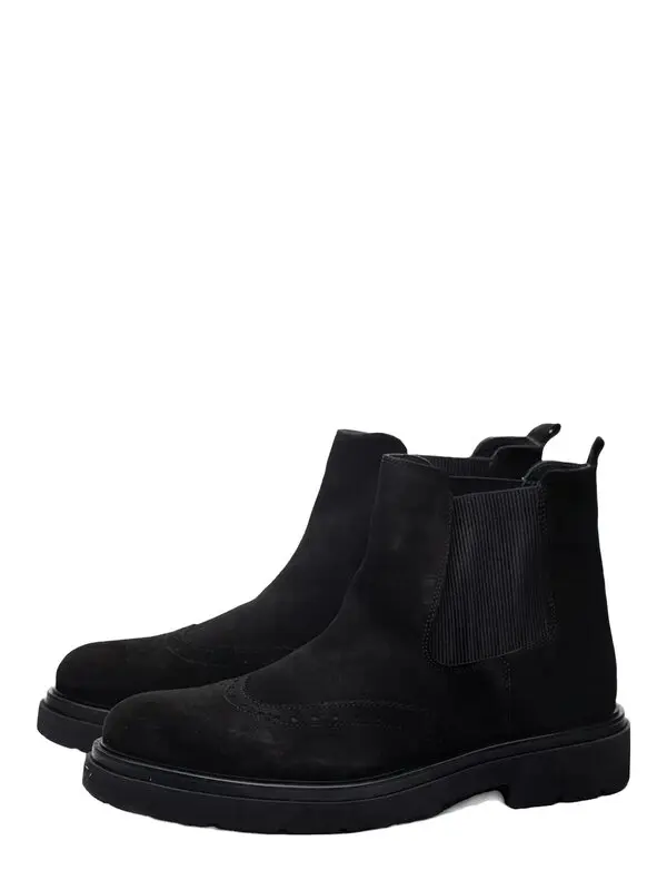 POCHE PARIS Brogue Detail Ankle Boots - Black