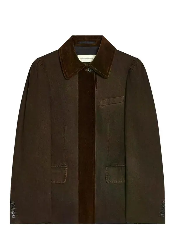 Dries Van Noten Velvet-trim Denim Blazer - Brown