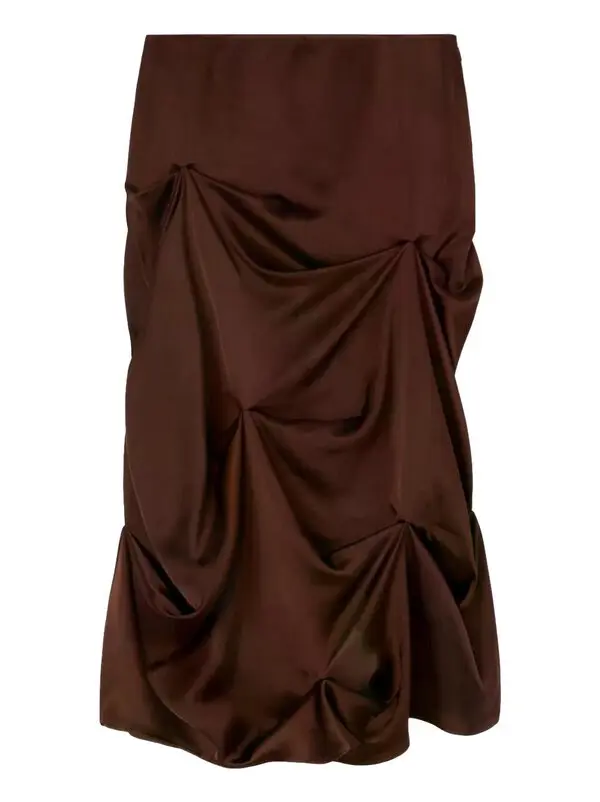 GANNI Gathered Midi Skirt - Brown