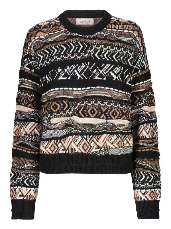LANEUS Patterned Pullover Sweater - Black