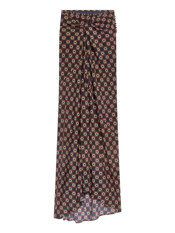 Dries Van Noten Draped Tie-print Maxi Skirt - Brown