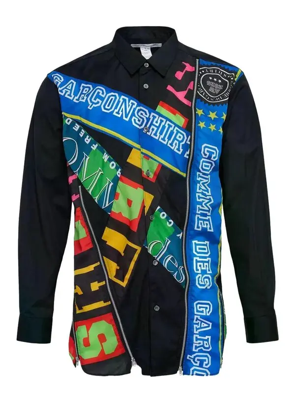 Comme Des Garçons Letter-print Zip-embellished Shirt - Black