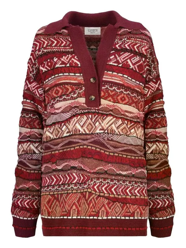 LANEUS Patterned Polo Knitwear - Red