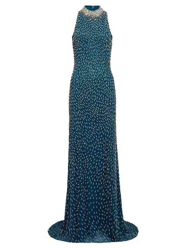 Jenny Packham Embellished High-neck Maxi Dress - Blue