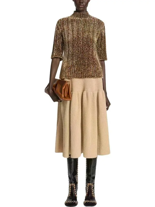 Dries Van Noten Wool Ribbed Midi Skirt - Neutrals