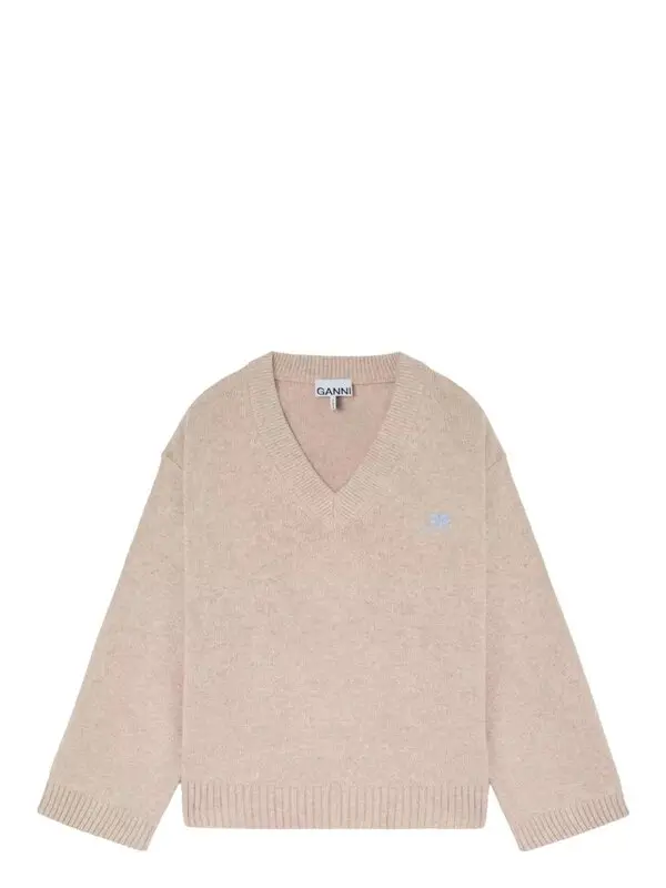 GANNI V-neck Ribbed Sweater - Neutrals