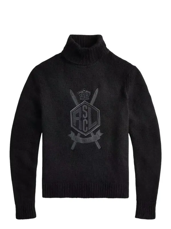 Ralph Lauren Purple Label Embroidered Turtleneck Pullover - Black