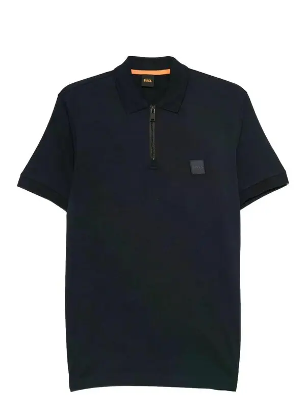 BOSS Zip-neck Logo Polo Shirt - Blue