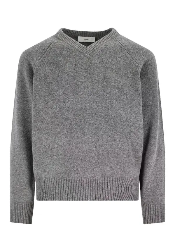 DUNST V-neck Wool Sweater - Grey