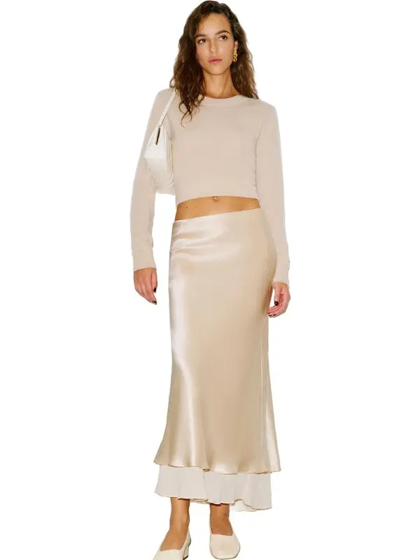 REFORMATION Marcia Silk Midi Skirt - Ivory